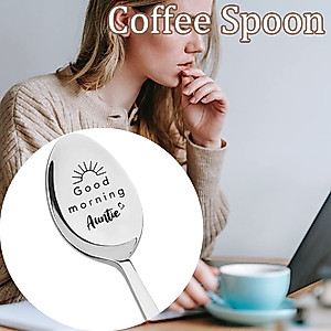 Aunt Mothers Day Gifts from Niece Nephew Good Morning Auntie Tea Coffee Spoons Gift for Aunt Auntie Gifts for Women Aunty Aunt Birthday Gift for Auntie Ice-cream Spoon
