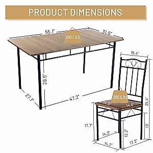 Dining Table Set for 6, Kitchen Table and Chairs for 4-6 People, 7 Piece Kitchen Table Sets, Rectangular Dining Room Table Set with 6 PU Leather Chairs, Beech/Brown