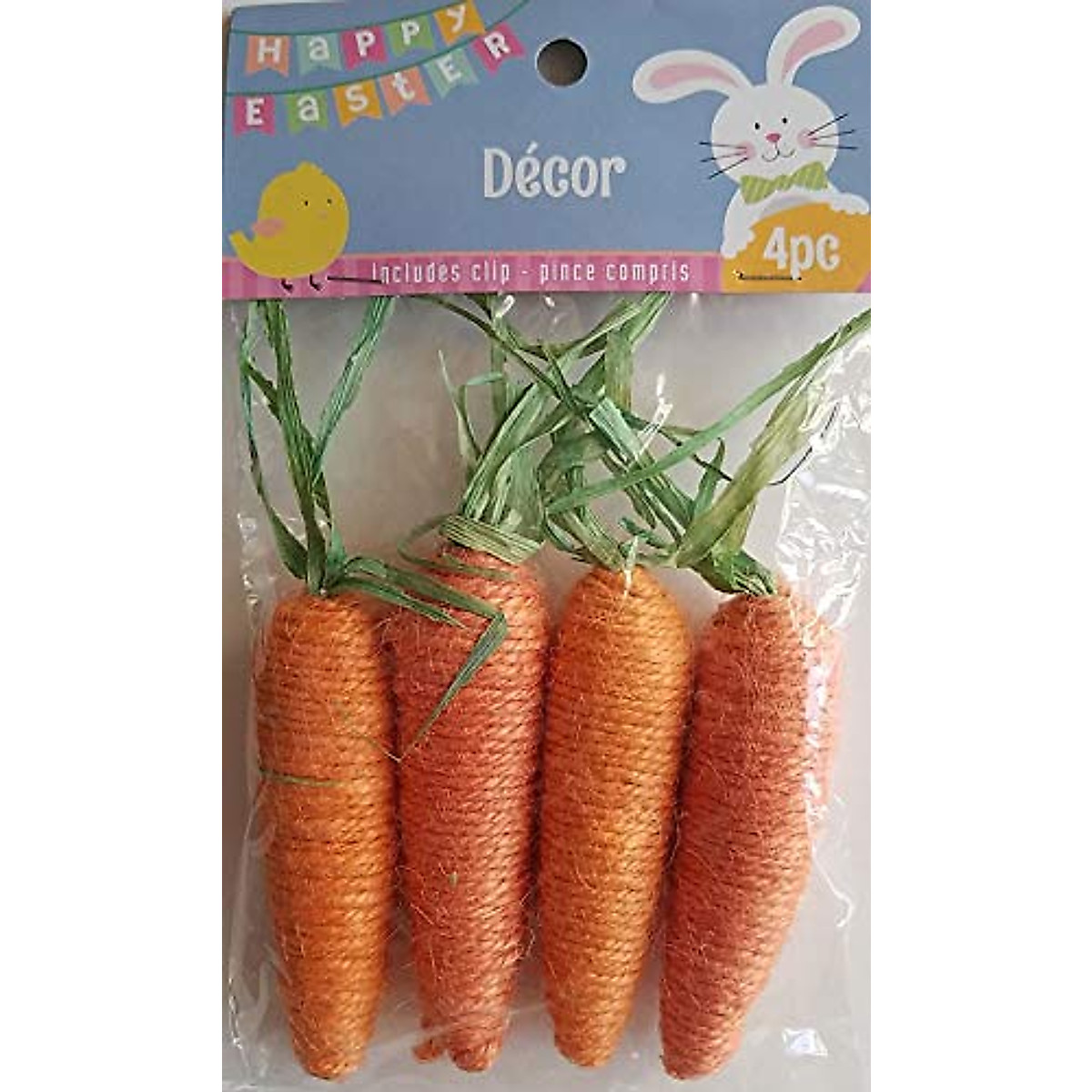 Happy Easter Carrots Jute Twine 3”H x 5”W x 1”D Plus Green Straw, 4/Pk