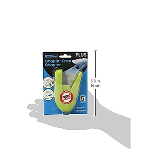 Plus PAPER CLINCH Compact Green Heavy Duty, Light, Staple Free Stapler (31251)