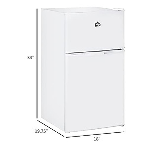 HOMCOM Double Door Mini Fridge with Freezer, 3.2 Cu.Ft Compact Refrigerator with Adjustable Shelf, Adjustable Thermostat and Reversible Door for Bedroom, Dorm, Home Office, White