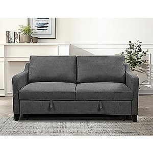 ERYE Upholstered Futon Daybed Loveseat Sofa Convertible Sleeper Couch Bed for Apartment Office Home Loft Living Room, Functional 2 Seaters Sofá W/Pull Out SofabedDark Gray Queen Size with Pillows