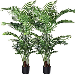 Fopamtri Artificial Areca Palm Plant 5 Feet Fake Palm Tree with 17 Trunks Faux Tree for Indoor Outdoor Modern Decoration Dypsis Lutescens Plants in Pot for Home Office (Set of 2)