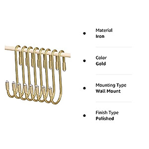Hotop 36 Pieces S Shaped Hooks Hanging Heavy Duty S Hooks Hanger for Kitchen, Bathroom, Bedroom, Office, Pan, Coat, Bag, Plants (Champagne Gold,2.4 Inch)