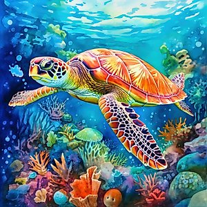 Fabric Panel 8"x8" Sea Turtle 100% Cotton Quilting Sewing Square AM2011