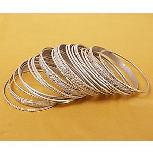 Touchstone Indian Bollywood Colorful 2 Dozen Bangle Collection Golden Glitters Textured Silver Color Designer Jewelry Special Bangle Bracelets Set of 24 in Gold Tone for Women.
