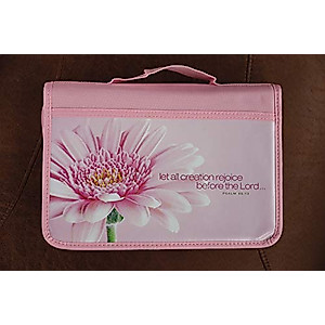 Psalm 96:13 Flower Bible Cover for Women, Zippered, with Handle, Canvas, Pink, Large