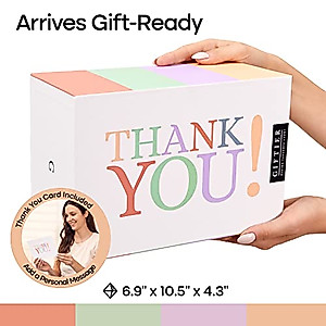 GIFTIER Thank You Gift Basket for Women, Friends, Nurses, Teachers, Employees, Bosses. Secretaries w/Tumbler Mug, Tea, Honey, Lavender Bath Bomb and Milk & Honey Soap – Quality Appreciation Gifts