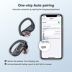 POMUIC Wireless Earbuds, Bluetooth 5.1 Headphones with 4 HD Microphone, 60Hrs Playback Sport Earphones with LED Display, IP7 Waterproof, in Ear Bluetooth Earbuds with Earhooks, Headset for Sport Work