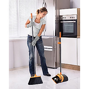 Broom and Dustpan Set, Broom and Dustpan, Broom and Dustpan Set for Home, Upgrade 52" Long Handle Broom with Stand Up Dustpan Combo Set for Office Home Kitchen Lobby Floor Use, Dust pan and Broom Set