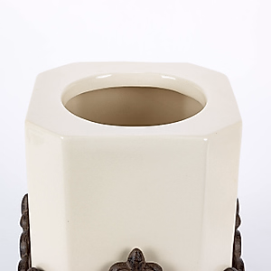 14-Inch Tall Provencial Cream Canister with Brown Metal Scrolled Base