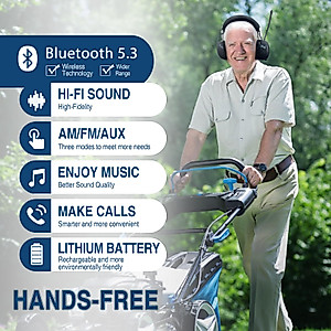 ZOHAN 033 Bluetooth AM/FM Radio Headphones with 2000mAh Rechargeable Battery,25dB NRR Noise Reduction Safety Earmuffs