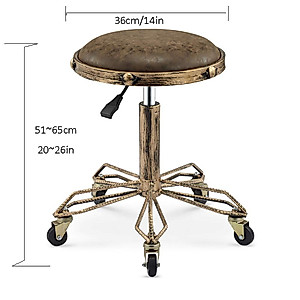 Rugs Adjustable Saddle Stool with Wheels，Saddle Stool with Brown PU Synthetic Leather Seat，Adjustable Height 51-65 cm，Supported Weight 160 Kg，Beauty Stoolsfor Home Office