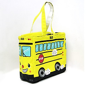 Insulated Canvas School Bus Teachers Tote Bag - Yellow