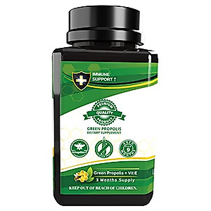Propolis Health Propolis Capsules 1000mg-Daily with Vitamin E Per 2 Capsules - Brazilian Green Propolis Extract - Immune Booster 50 Days Supply Propolis Capsules (180 Capsules)