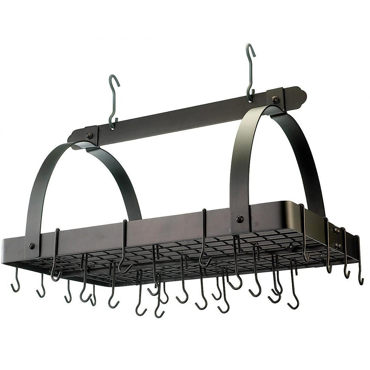 Old Dutch Rectangular Hanging Pot Rack with Grid & 24 Hooks, Oiled Bronze, 30" x 20.5" x 15.75"