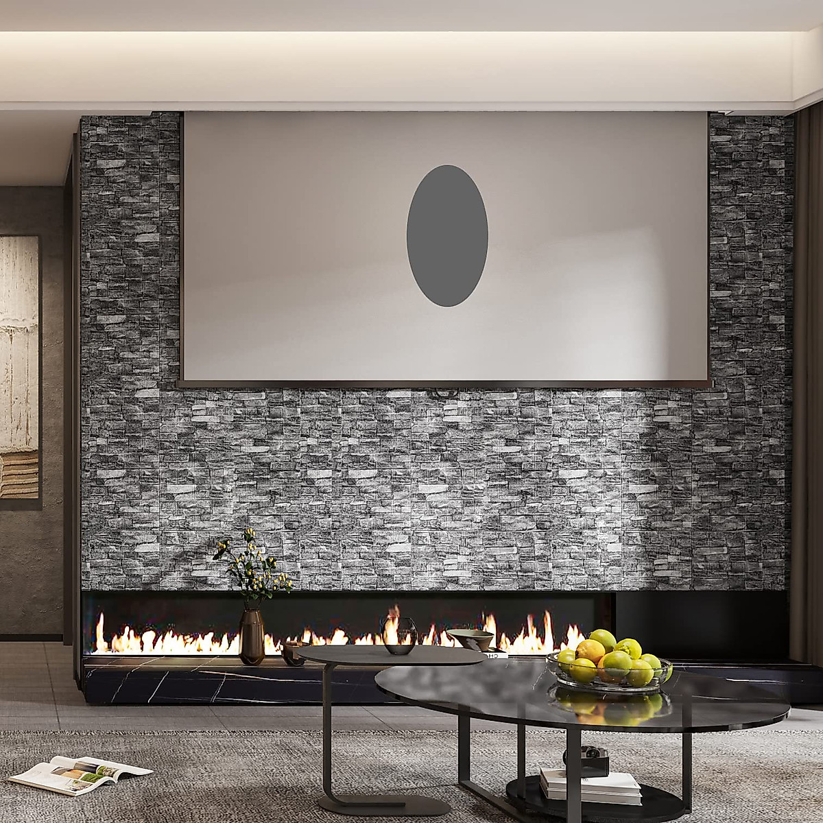 10PCS 3D Wall Panels Peel and Stick 3D Brick Wallpaper Peel and Stick Faux Stone Wall Panel Foam Brick Self-Adhesive Wallpaper (Black,10pcs)