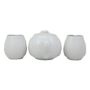 Ebros Gift Whimsical White Fat Snow Owl Ceramic 16oz Tea Pot With 2 Cups Set With Stainless Steel Strainer As Teapots And Teacups Home Decor Of Owls Owlet Nocturnal Bird