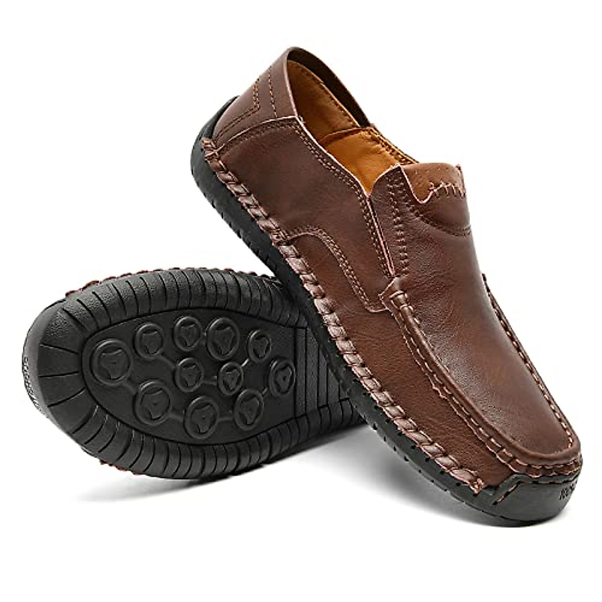 ENLEN&BENNA Men's Loafers Slip-On Casual Leather Dress Shoes Lightweight Comfortable Driving Walking Shoes Dark Brown Size 10.5
