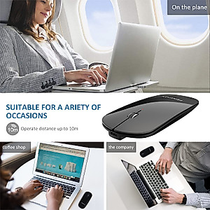 Bluetooth Mouse FENIFOX Slim Mini Whisper-Quiet Flat Portable Wireless Mice Rechargeable Compatible with Laptop,PC,Tablet Android Windows XP(Black)