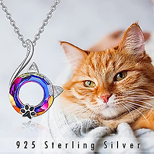 Dreamboat Sterling Silver Cat Necklace for Women Crystal Necklace Cute Animal Necklace Kitten Necklace Cat Pendant Red Paw Print Necklace Cat Jewelry Gifts