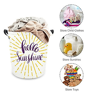 Oyihfvs Yellow Burst Hello Sunshine Collapsible Waterproof Laundry Hamper with Handles, Tall Washing Storage Large Organizer Round Basket Bin for Toys Clothes