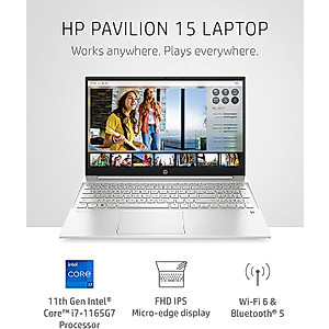 HP Pavilion 15.6'' FHD Business Laptop, 11th Gen Intel Core i7-1165G7 Processor, Windows 10 Pro, 32GB RAM, 2TB SSD, Fast Charge, SD Reader, HDMI, Wi-Fi, Bluetooth, Webcam, 32GB Tela USB Card