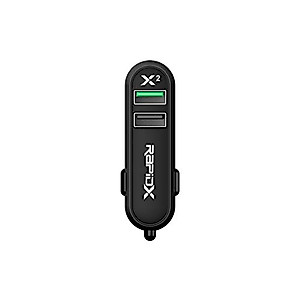 RapidX RXX2QCBLK X2 2 Port Car Charger with Quick Charge Black (RX-X2QCBLK)