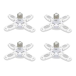 GoolRC 4-Pack Garage Lights Dimmable LED Garage Lights Ceiling, 38W 6000LM 6500K LED Garage Ceiling Lights with 4 Adjustable Panels for Garages, Workshop,Indoor, Outdoor, and Warehouse(E27/B22 LED)