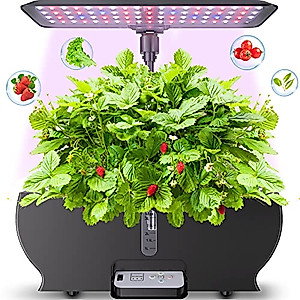 Indoor Garden Hydroponic Growing System, Plant Germination Kit Herb Vegetable Growth System with LED Grow Light, Automatic Timer, Hydroponic Planter Grower Harvest Veggie, Black