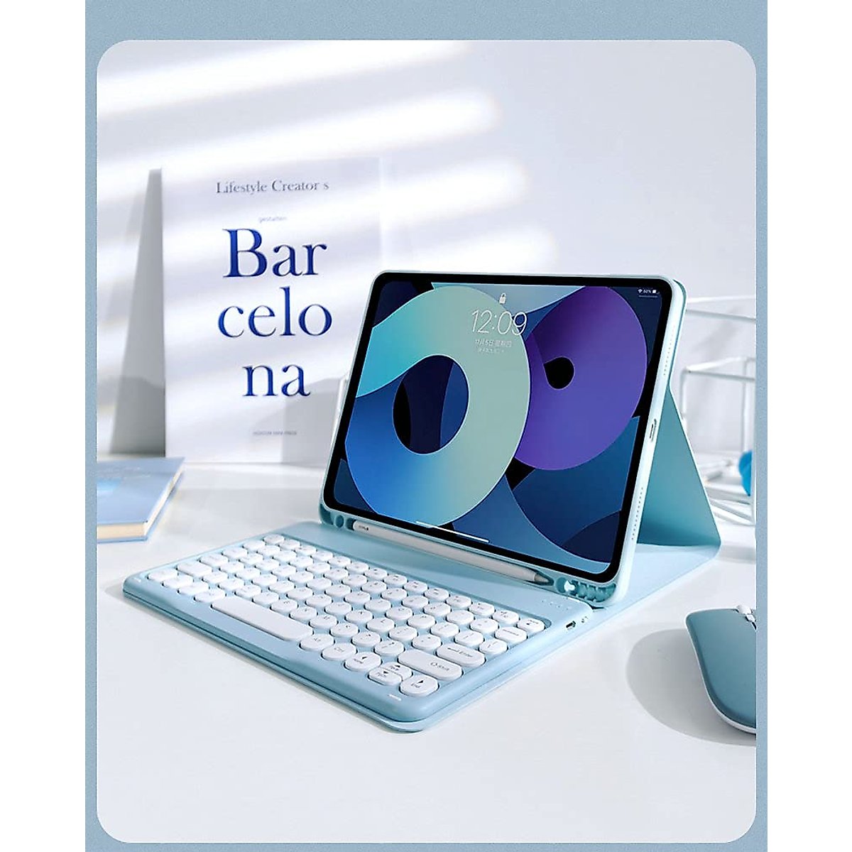 Keyboard Case for iPad Mini 7th/6th Generation 8.3 Inch, Case for iPad Mini 7 A17 Pro/Mini6 Keyboard with Mouse, Cute Round Key Detachable Keyboard Case with Pencil Holder, Pink