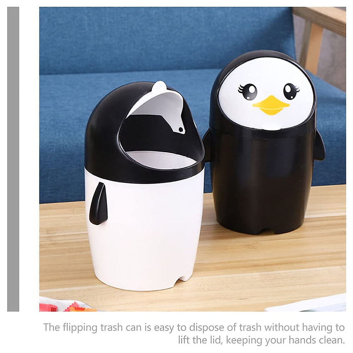 STOBAZA Penguin Trash Can Car Home Cute Garbage Bin Lid Bedroom Office Desk Countertop Animal Shaped Wastebasket Container Kids