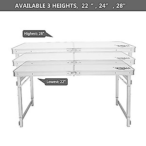 VINGLI 4ft Height Adjustable Folding Utility Table, Portable Lightweight Fold Up Indoor Outdoor Picnic Party Dining Camp Aluminum Tables