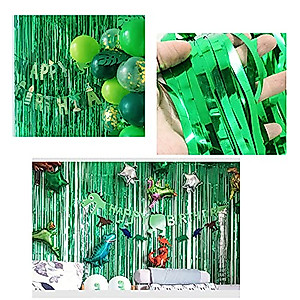 2 Pack Green Foil Curtains 3.2 ft x 8.2 ft Metallic Tinsel Fringe Backdrops Photo Booth Props for Birthday Wedding Christmas Bridal Shower Bachelorette Holiday Party