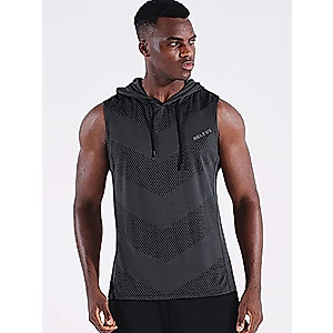 NELEUS Men's Workout Tank Tops Sleeveless Running Shirts with Hoodie,5098,3 Pack,Black/Grey/Red,XL