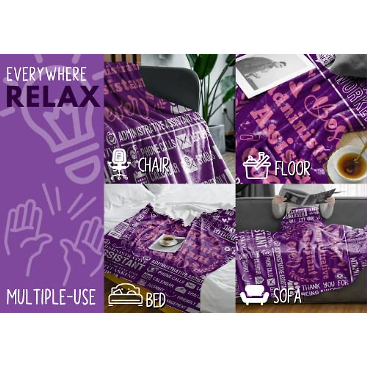 InnoBeta Administrative Professional Day Gifts for Administrative Assistant, Bed Flannel Plush Blanket For Women/Men (50"x 65") - Best Administrative Assistant Ever - Purple