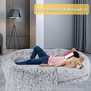 SoQte Large Human Dog Bed 72"×47"×14" Bean Bag with Blanket and Pillow Large Bean Bag Bed for Humans, Huge Furniture Bag and Large Sofa,Dog Bed for Adults,Pets,Sofa Sack Bean Bag Chair