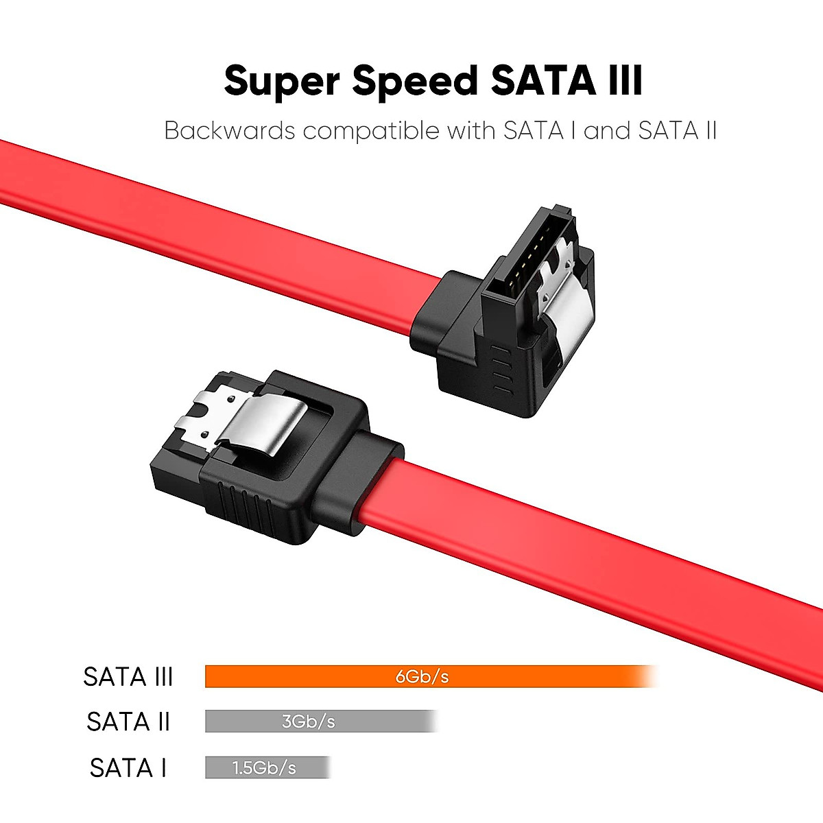CableCreation SATA III Cable, [2-Pack] 8-Inch/0.6FT SATA III 6.0 Gbps 7pin Female to Downward Right Angle Female Data Cable with Locking Latch, Support for 2.5'' SSD,3.5''HDD Drive, Red