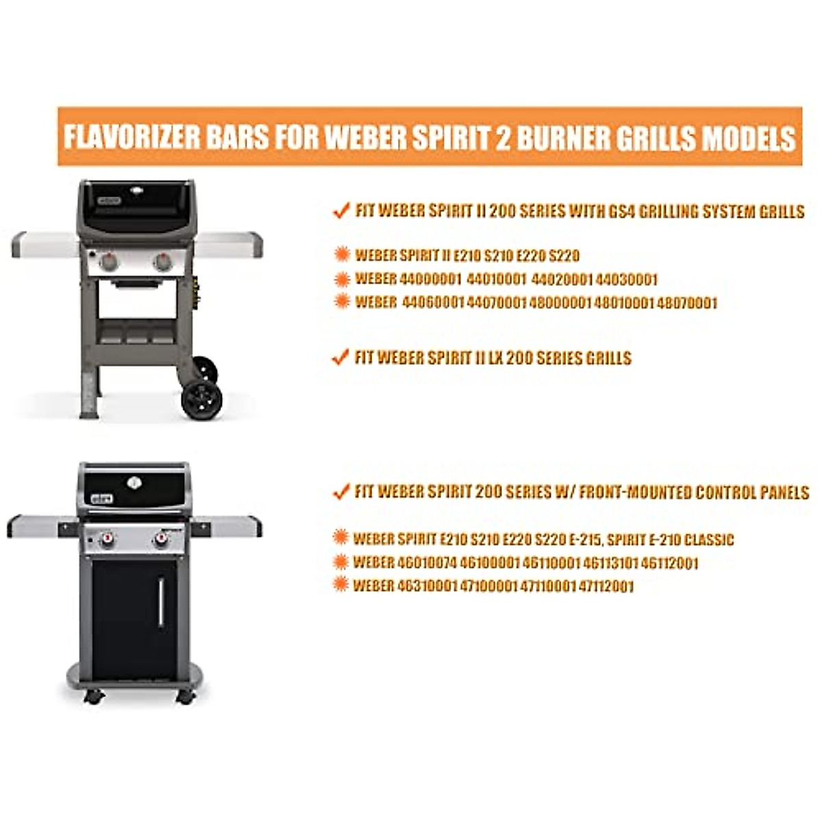 7635 Flavorizer Bars for Weber Spirit 2 Parts, Replacement for Weber GS4 Spirit II & I E210 S210 E215 E220 S220 Grill, for Weber GS4 Grill Parts 67045 69796, Webber Parts 15.3" Bars,Porcelain-enameled