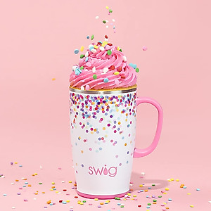 Swig Life 18oz Travel Mug, Insulated Tumbler with Handle and Lid, Cup Holder Friendly, Dishwasher Safe, Stainless Steel, Travel Coffee Cup, Glitter Tumbler, Glitter Gifts (Confetti)