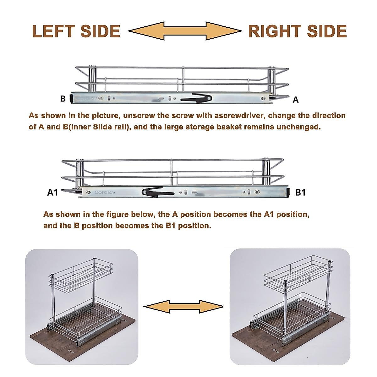 Coralov Pull Out Cabinet Organizer, 9 INCH Under Sink Slide Out Storage Shelf with 2 Tier Sliding Wire Drawer