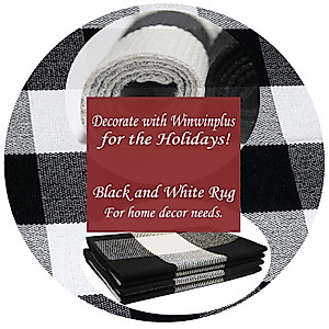 Winwinplus Buffalo Check Rug Cotton Washable Christmas Doormat Unique for Bedroom/Living Room/Kitchen, 23.6 inch x 51.1 inch, Outdoor Plaid Rug, Black and White