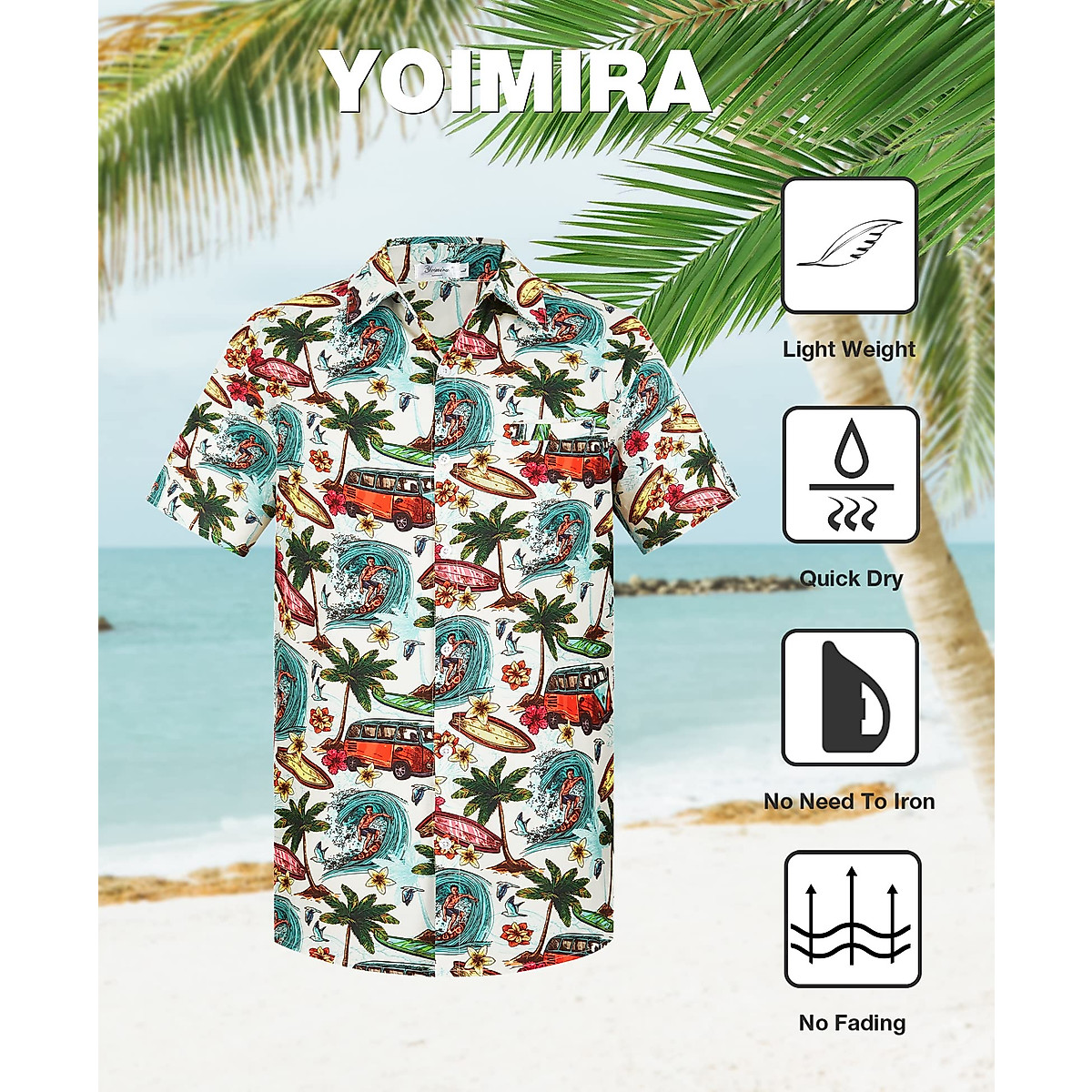 Yoimira Hawaiian Shirts for Men, Print Mens Casual Short Sleeve Button Down Shirts Floral Aloha Beach Shirt Beige