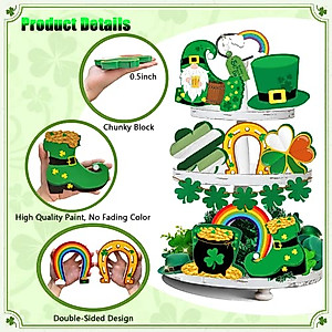 4 Pieces St. Patrick's Day Table Wooden Signs Lucky Shamrock Gnomes Wooden Signs St. Patrick's Table Decorations Irish Lucky Table Centerpiece for Desk Office Home Party Decoration Tiered Tray Decor