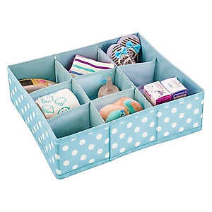 mDesign Soft Fabric 9 Section Dresser Drawer and Closet Storage Organizer for Child/Kids Room, Nursery, Playroom - Divided Large Organizer Bin - Herringbone Print - Turquoise/White - 2 Pack