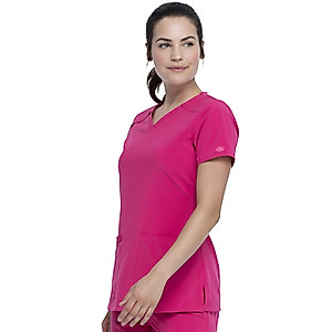 Dickies EDS Essentials Scrubs, V-Neck Womens Tops with Four-Way Stretch and Moisture Wicking DK615, M, Hot Pink
