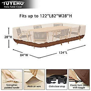 Tuyeho Patio Furniture Set Cover 124 x 84 x 28 inch, Heavy Duty Oxford Fabric Outdoor Dining Set Cover, Waterproof & Weather Resistant, for Your Outdoor Rectangular Table and Chairs (Beige & Brown)