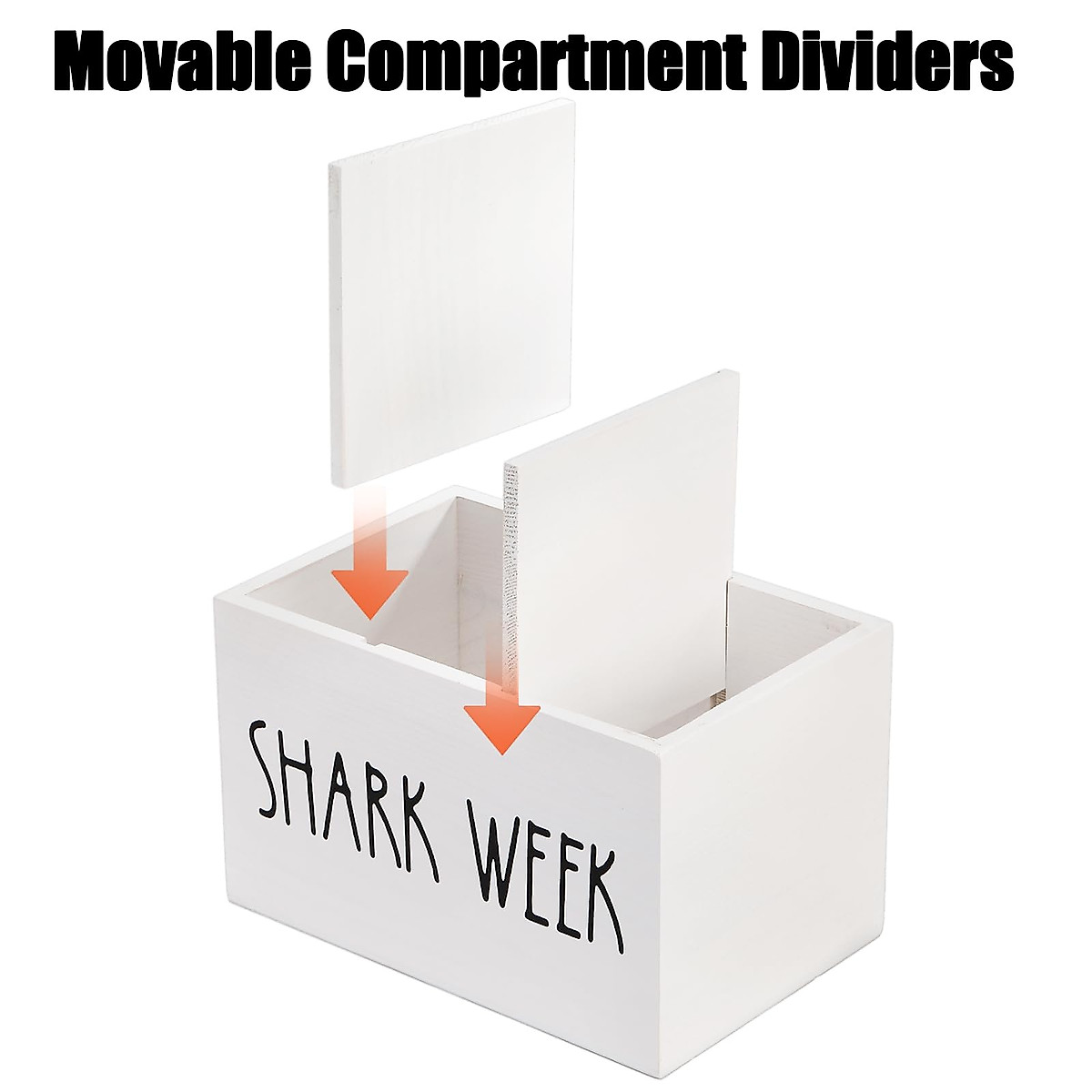 Hacaroa Tampon Holder for Bathroom, Shark Week Tampon Storage Organizer with Lid, Farmhouse Rustic Wood Pad Container Feminine Product Caddy Box for Bathroom Accessories, Movable Partition