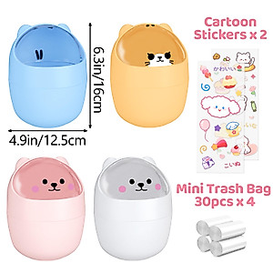 WCHOSOZH 2Pcs Cute Small Trash Can, Mini Kawaii Cartoon Animal Shape Garbage Cans with 4pcs Garbage Bags and 2pcs Stickers, Countertop Rubbish Storage Bin with Swing Lid for Kitchen,Desk (Yellow-Blue)