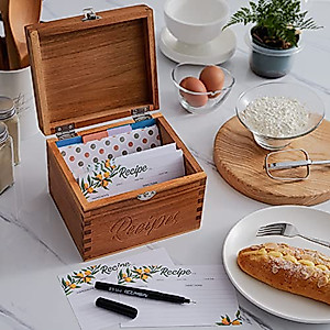 Tidita Acacia Wood Recipe Box with Cards - Blank Recipe Box Wooden Set Come with 100 4x6 Recipe Cards, 8 Dividers. Perfect Recipe Organizer (Acacia Wood)